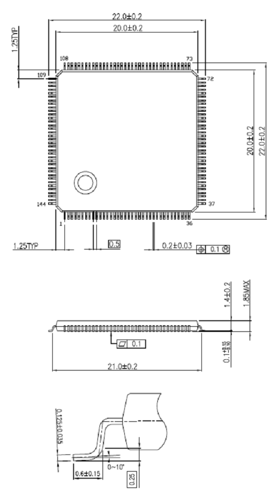 LQFP144-P-2020-0.50E | 封装与包装信息 | 东芝半导体&存储产品中国官网