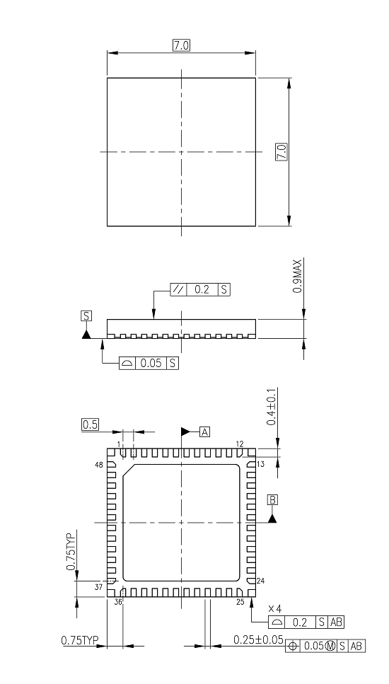 QFN48-P-0707-0.50 | 封装与包装信息 | 东芝半导体&存储产品中国官网