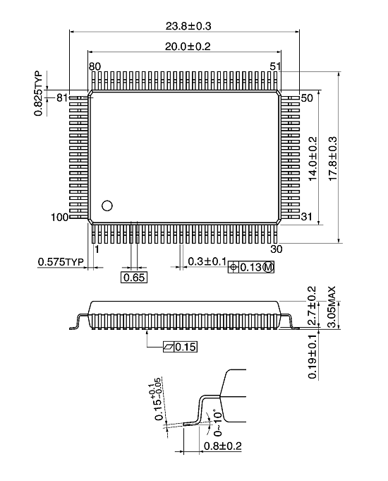 QFP100-P-1420-0.65A | 封装与包装信息 | 东芝半导体&存储产品中国官网