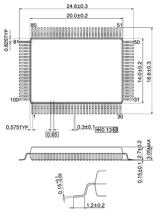 QFP100-P-1420-0.65 | 封装与包装信息 | 东芝半导体&存储产品中国官网