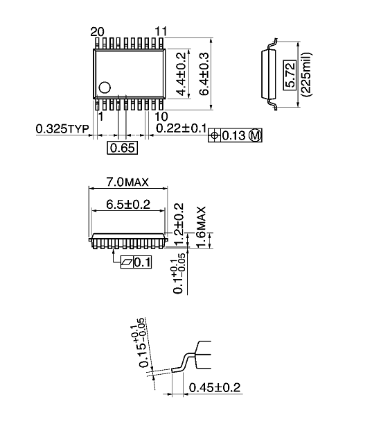 SSOP20-P-225-0.65A | 封装与包装信息 | 东芝半导体&存储产品中国官网